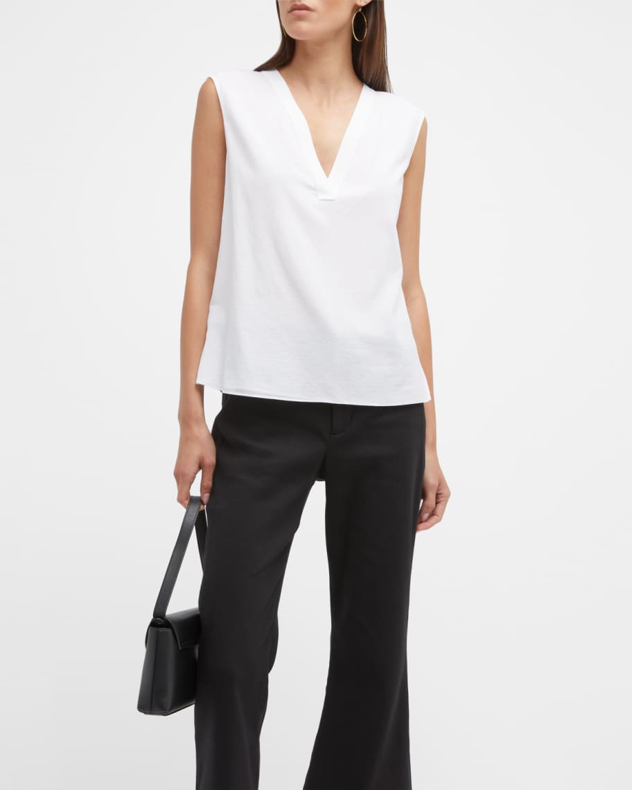Vince Rib-Trim Double V-Neck Shell Top | Neiman Marcus