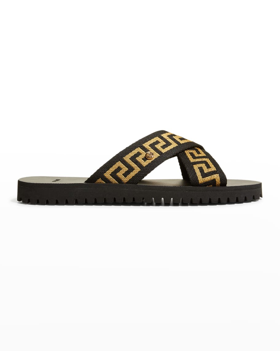 Versace Men's Greca Crisscross Slide Sandals | Neiman Marcus