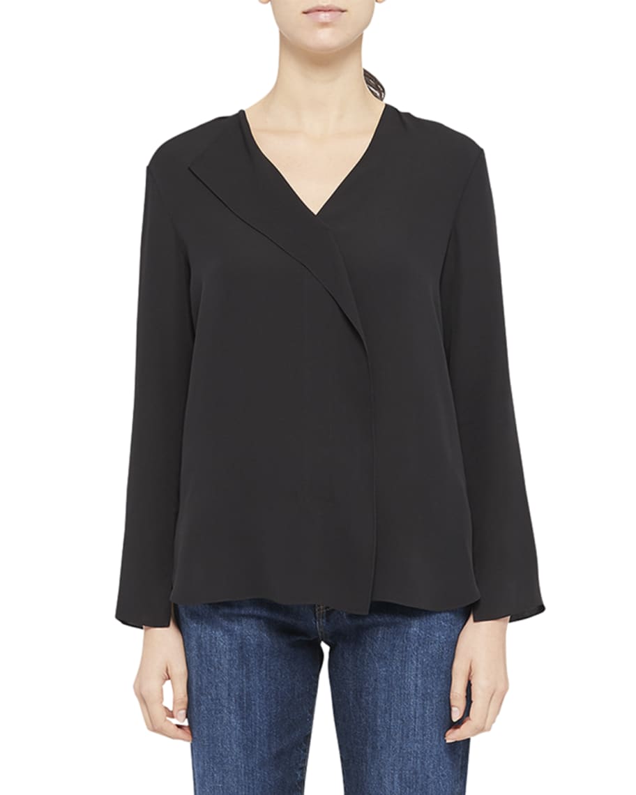 Theory Overlap Long-Sleeve Silk Top | Neiman Marcus