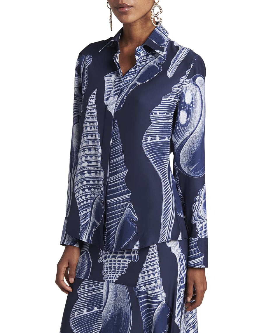Stella McCartney Seashell-Print Button-Down Silk Blouse | Neiman Marcus