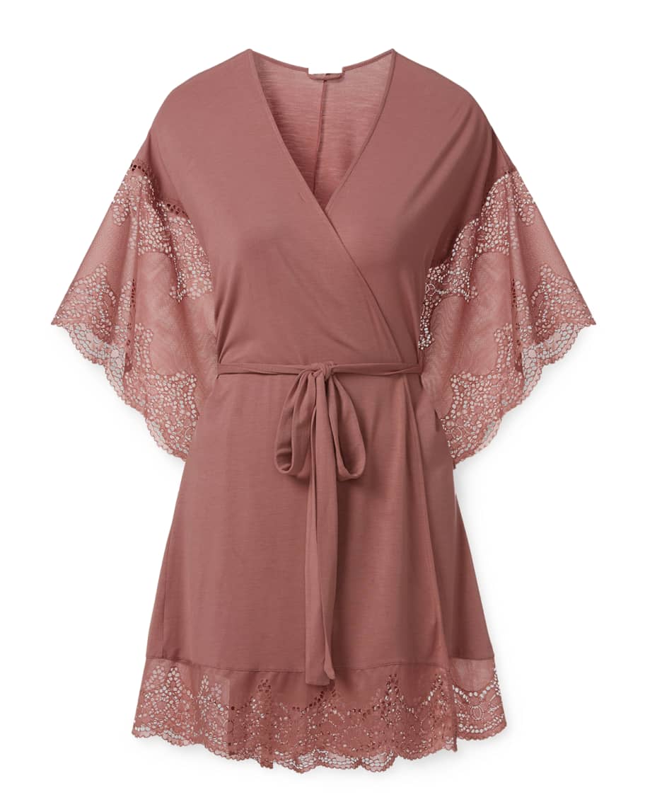 Eberjey Beatrix Lace-Trim Robe | Neiman Marcus
