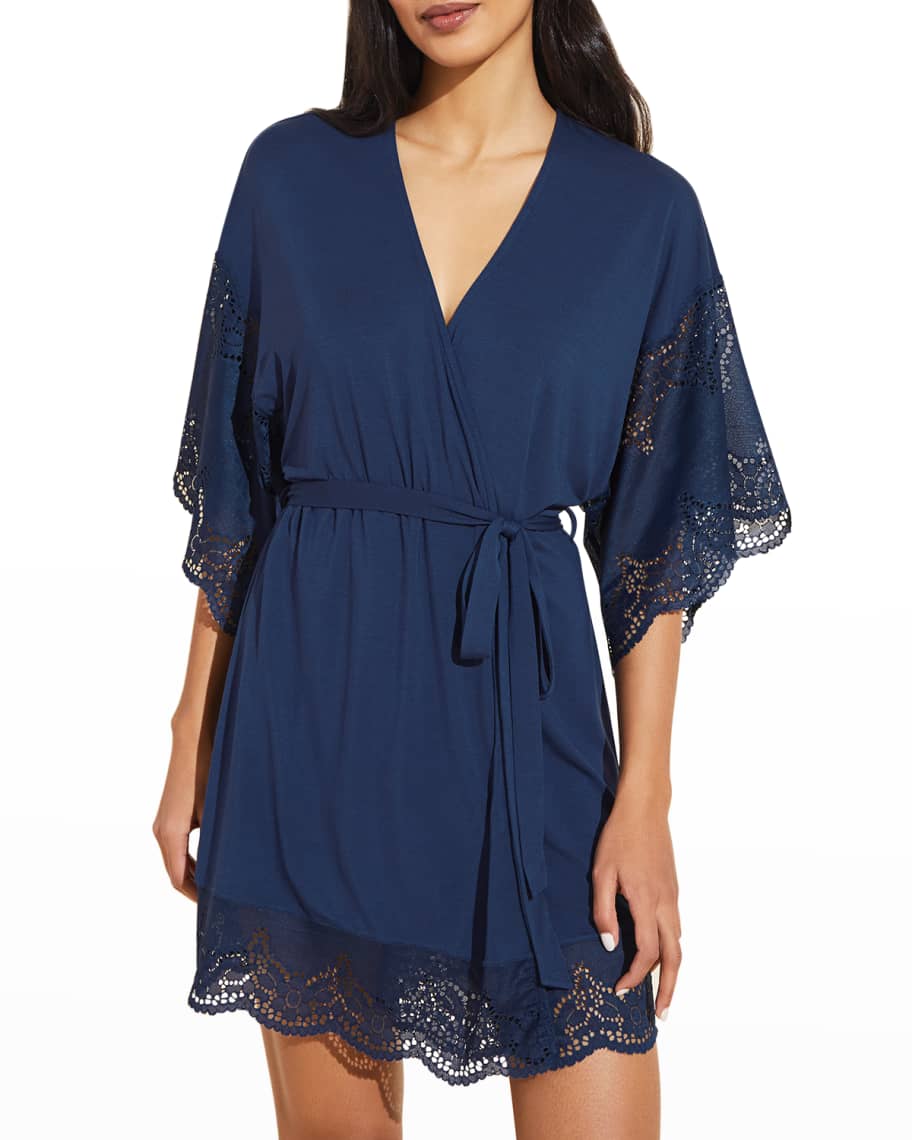 Eberjey Beatrix Lace-Trim Robe | Neiman Marcus