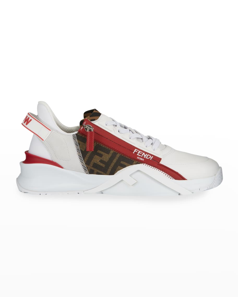 Fendi Men's M Zip Leather Runner Sneakers | Neiman Marcus
