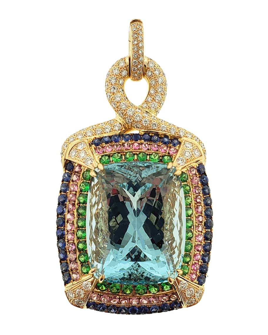 Nini Jewels 18k Aquamarine Pendant with Multicolor Stones | Neiman Marcus