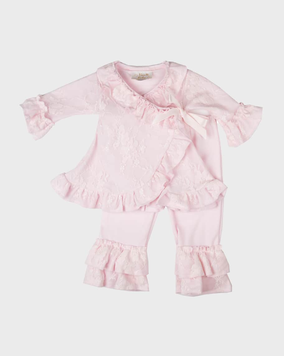 Haute Baby Girl's Sweet Rose Floral Ruffle Kimono Top w/ Leggings, Size ...