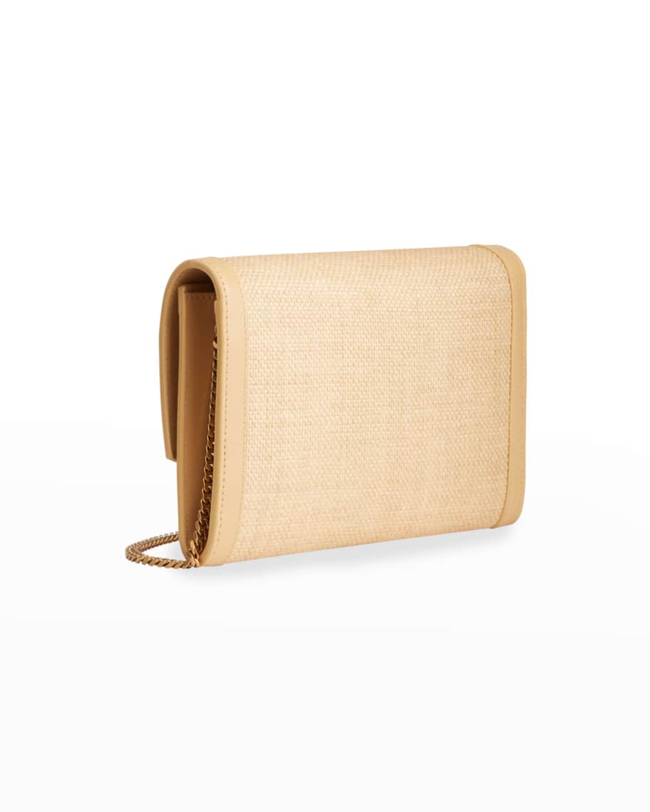 Saint Laurent Uptown Micro Raffia/Leather Wallet on Chain | Neiman Marcus
