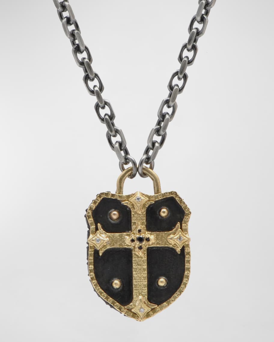Armenta Men's Romero Cross Shield Pendant w/ Diamonds | Neiman Marcus