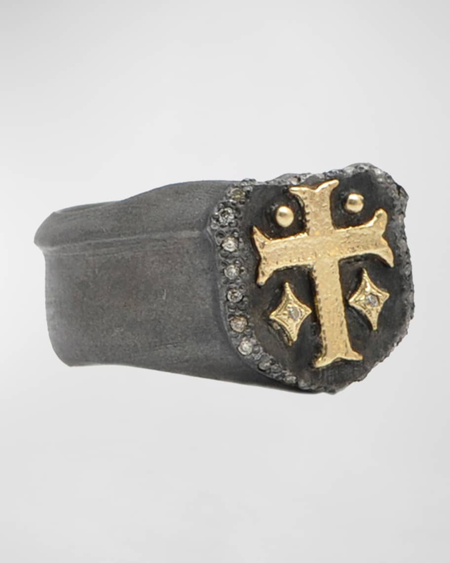 Armenta Men's Romero 18k Gold/Blackened Silver Cross Shield Ring ...