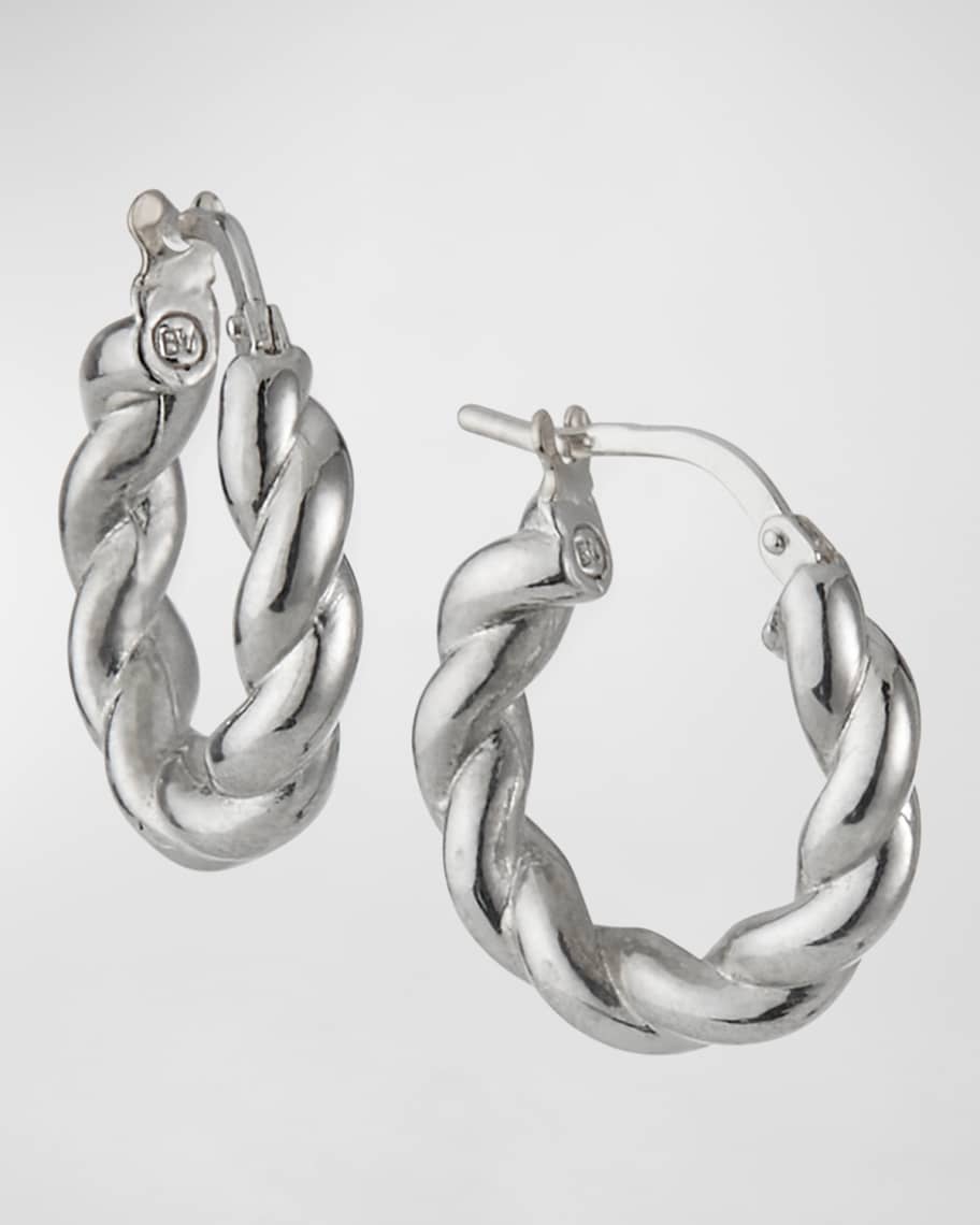 Bottega Veneta Twisted Hoop Earrings, Silver | Neiman Marcus