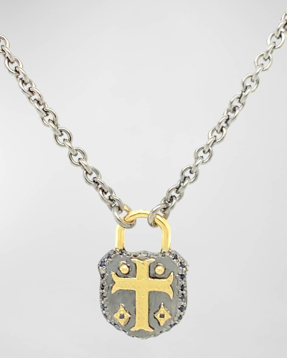 Armenta Men's Romero Two-Tone Cross Shield Pendant Necklace | Neiman Marcus