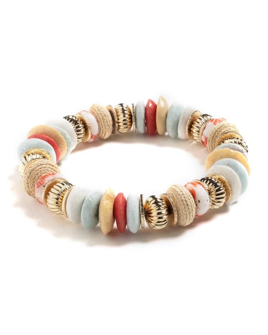 Akola Lucia Beaded Stretch Bracelet with Multicolor Glass & Woven ...