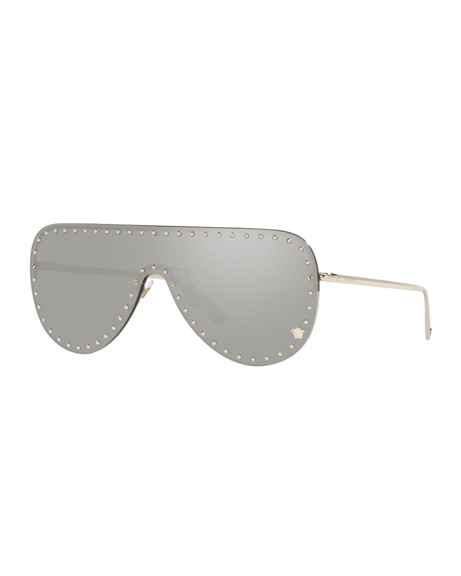 Versace Rimless Studded Metal Shield Sunglasses | Neiman Marcus