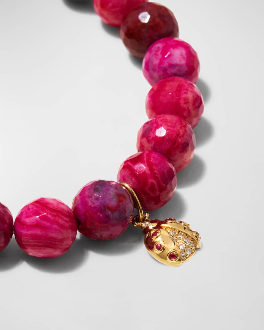 Sydney Evan 8mm Pink Crazy Lace Agate Bracelet with Ruby Ladybug | Neiman Marcus
