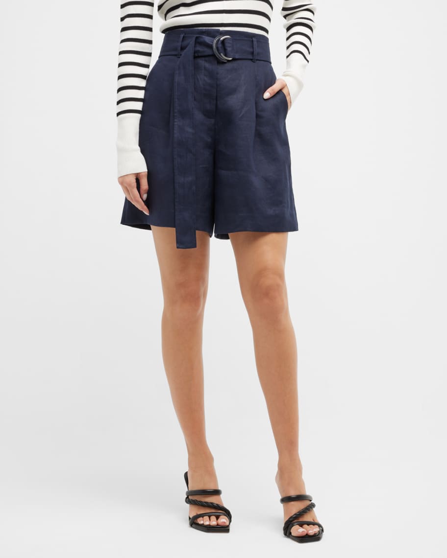 Lafayette 148 New York Degraw Belted Linen Shorts | Neiman Marcus