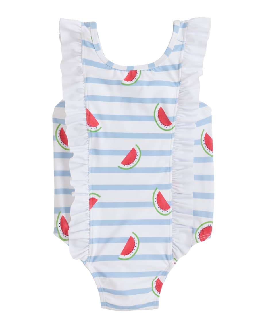 Little English Girl's Striped Watermelon Ruffle One-Piece Swimsuit ...