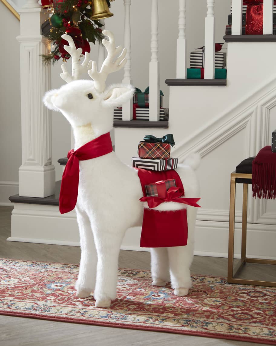 Ditz Designs By The Hen House White Reindeer Footrest with Red Santa ...