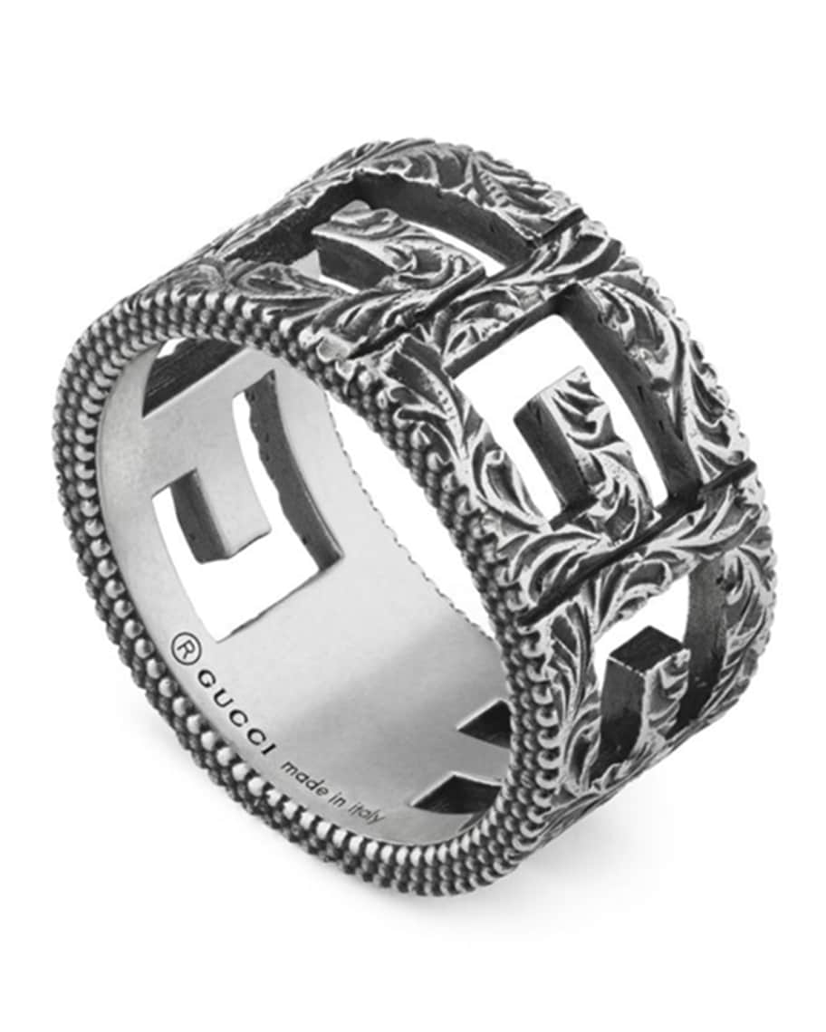 Men's Textured Square G Silver Ring, Size 9-11 | Neiman Marcus