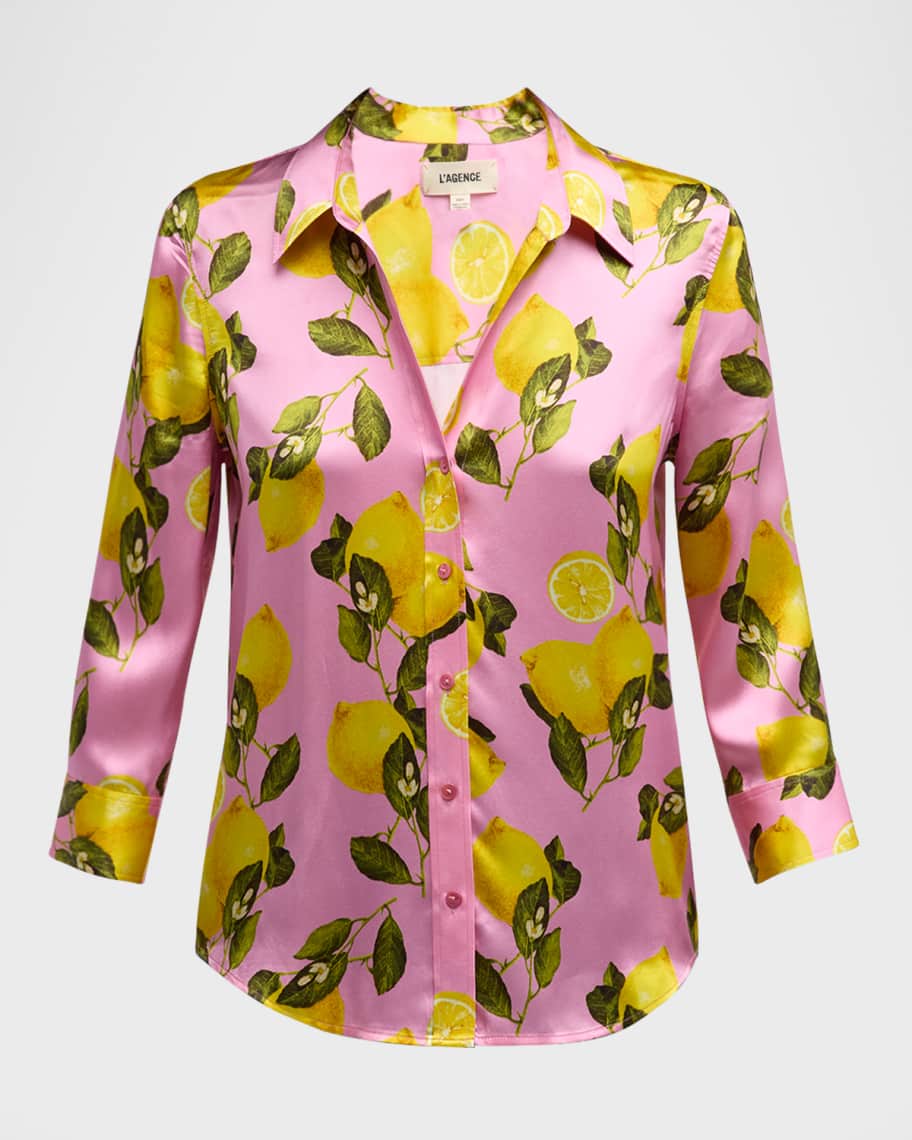 L'Agence Dani 3/4-Sleeve Lemon-Print Blouse | Neiman Marcus