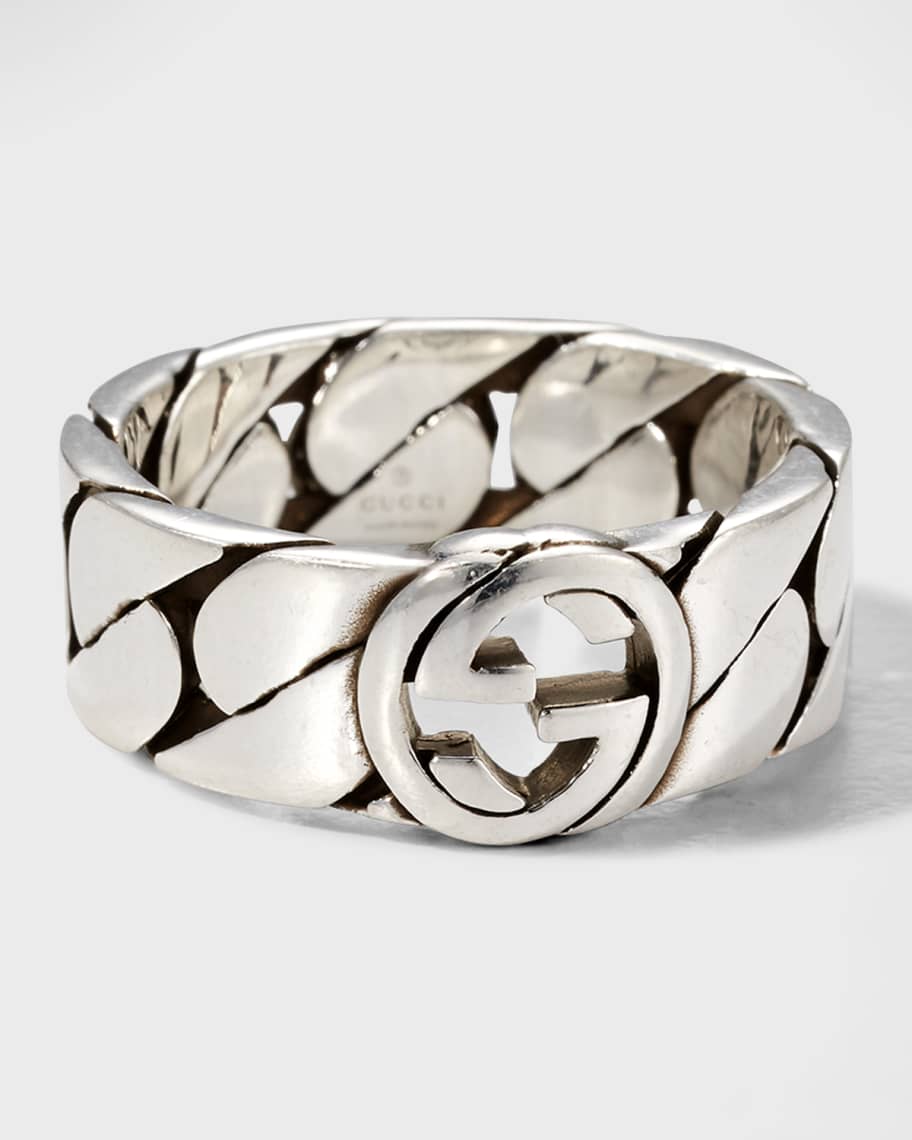 Gucci Men's Interlocking G Textured Silver Ring | Neiman Marcus