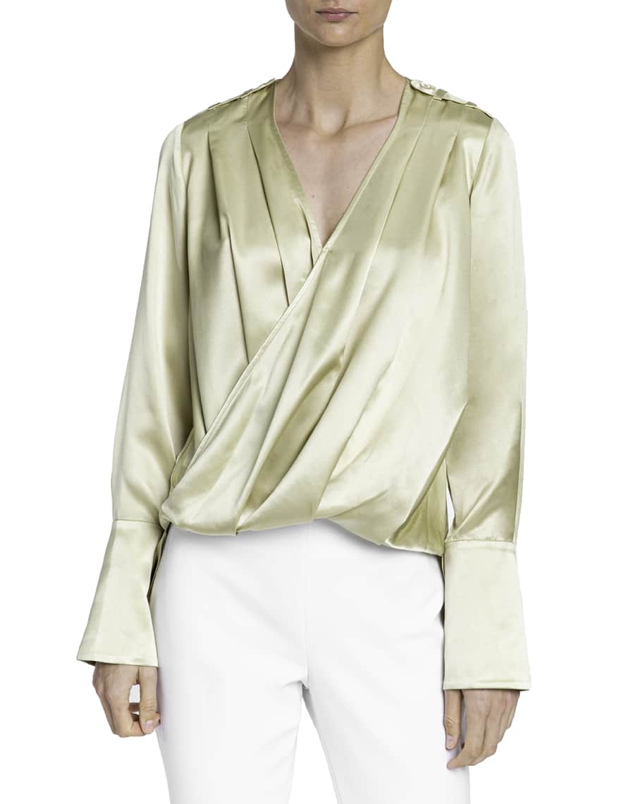 Santorelli Sabil Pleated Surplice Blouse | Neiman Marcus