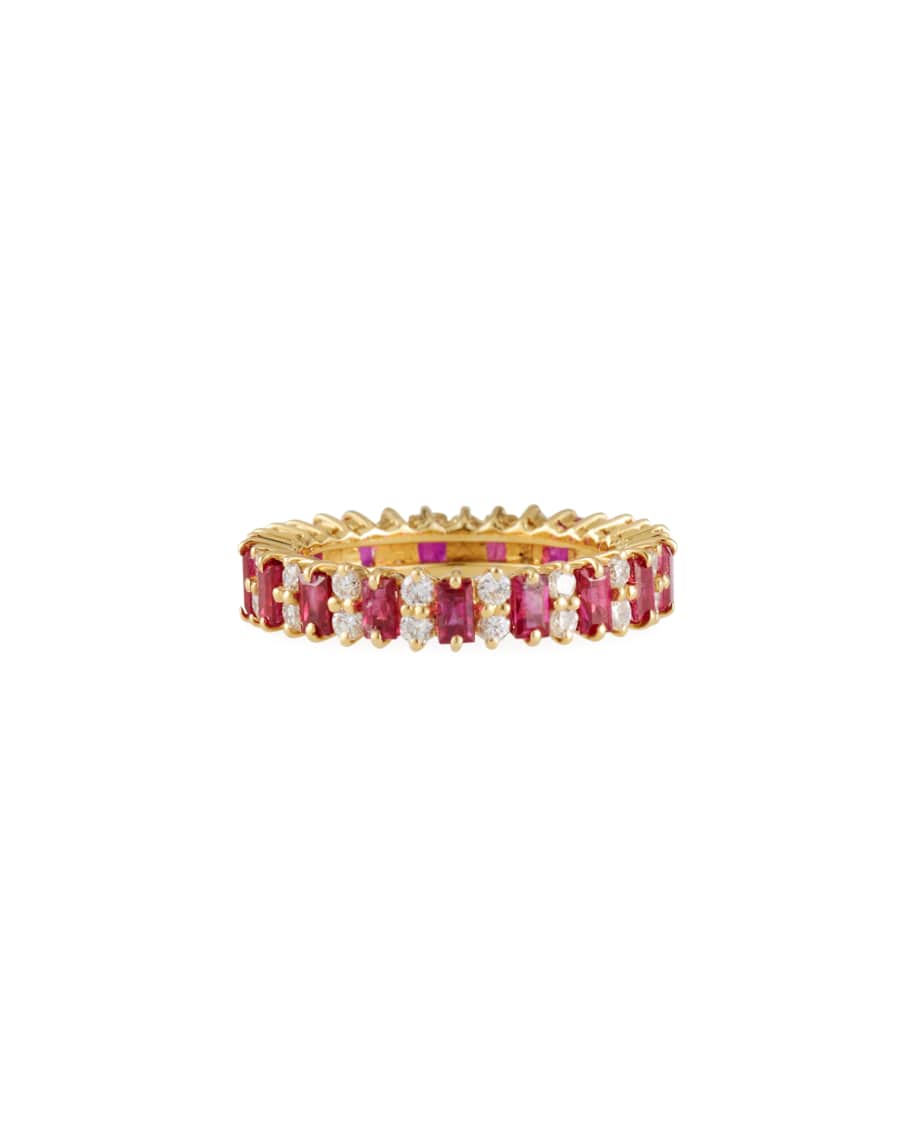 RCM 18k Baguette Ruby and Diamond Eternity Ring, Size 6 | Neiman Marcus