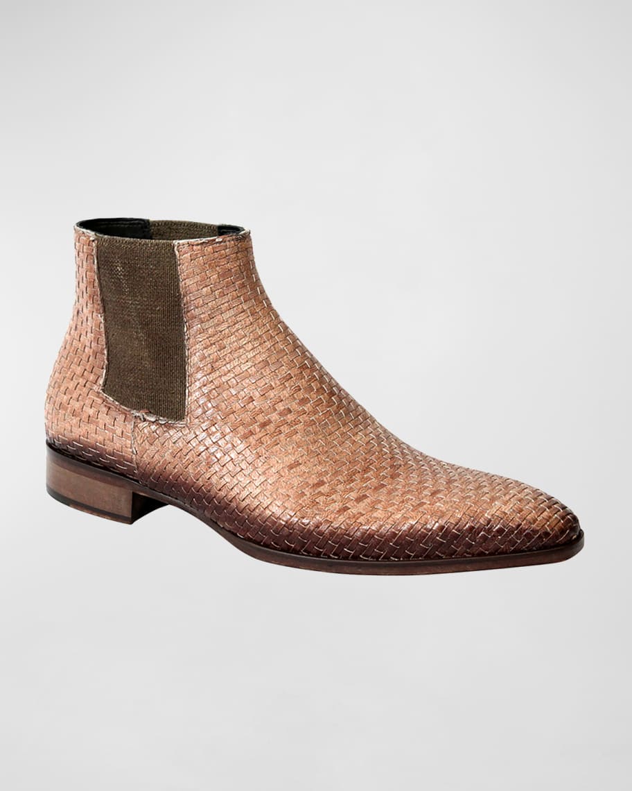 Jo Ghost Men's Burnished Woven Chelsea Boots | Neiman Marcus