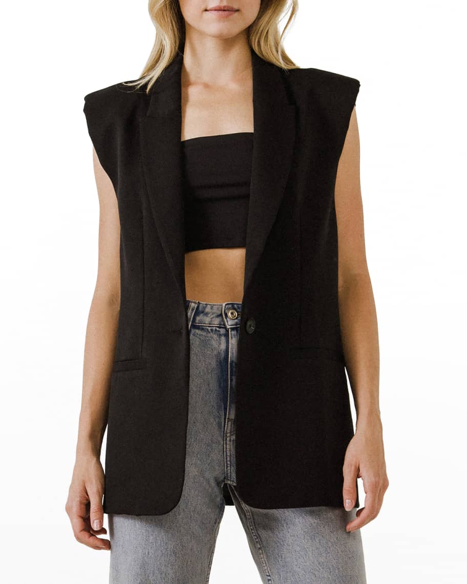 Endless Rose Padded-Shoulder Button-Front Vest | Neiman Marcus