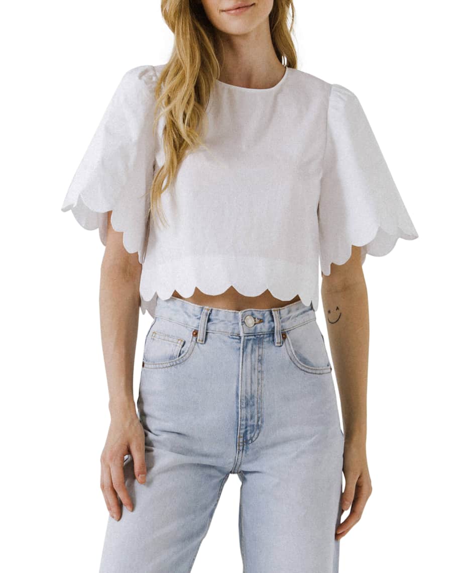 English Factory Scalloped-Edge Cotton Top | Neiman Marcus
