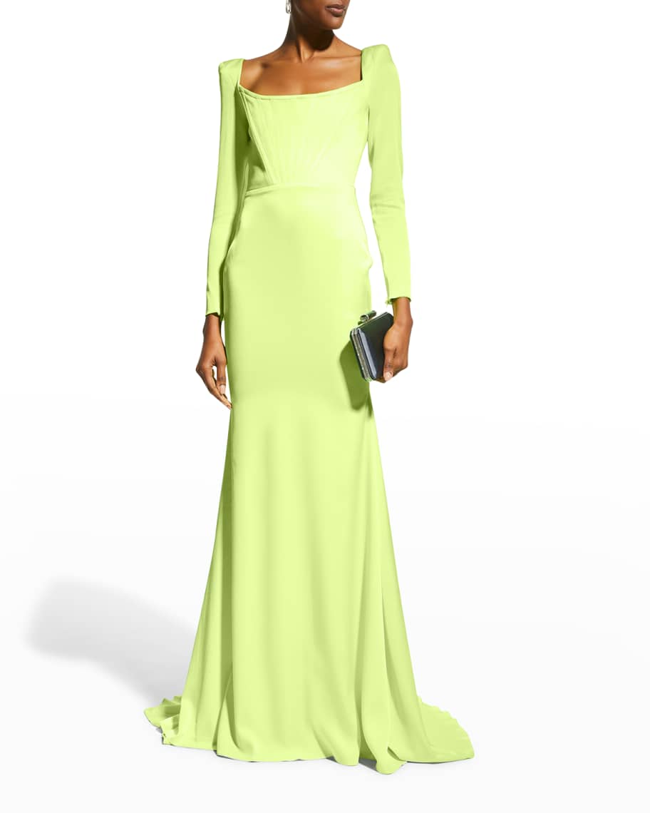 Alex Perry Brant Strong-Shoulder Corset Gown | Neiman Marcus