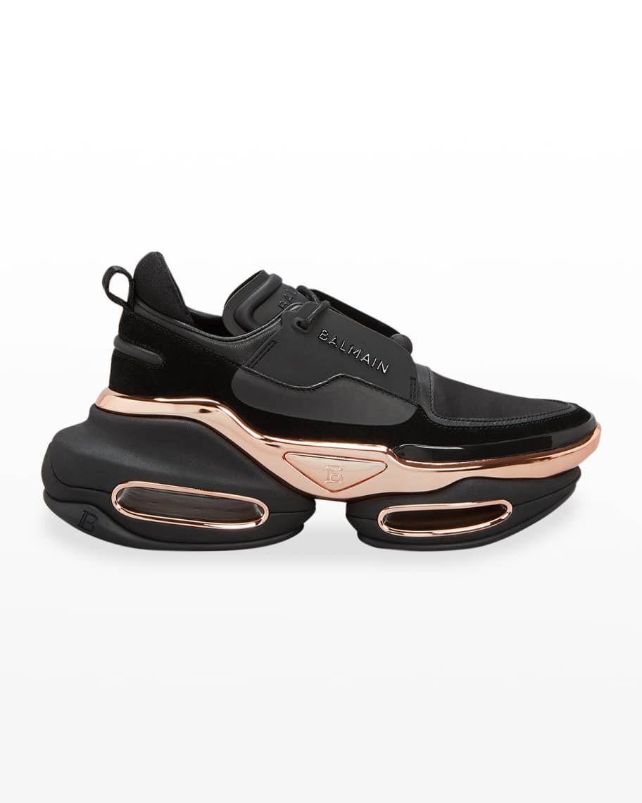 Balmain BBold Mixed Leather Fashion Sneakers | Neiman Marcus