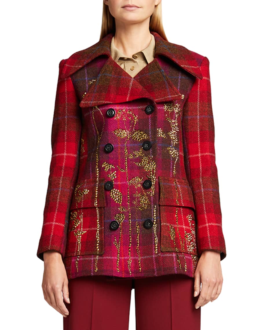 Libertine Fennel Garden Embellished Plaid Peacoat | Neiman Marcus
