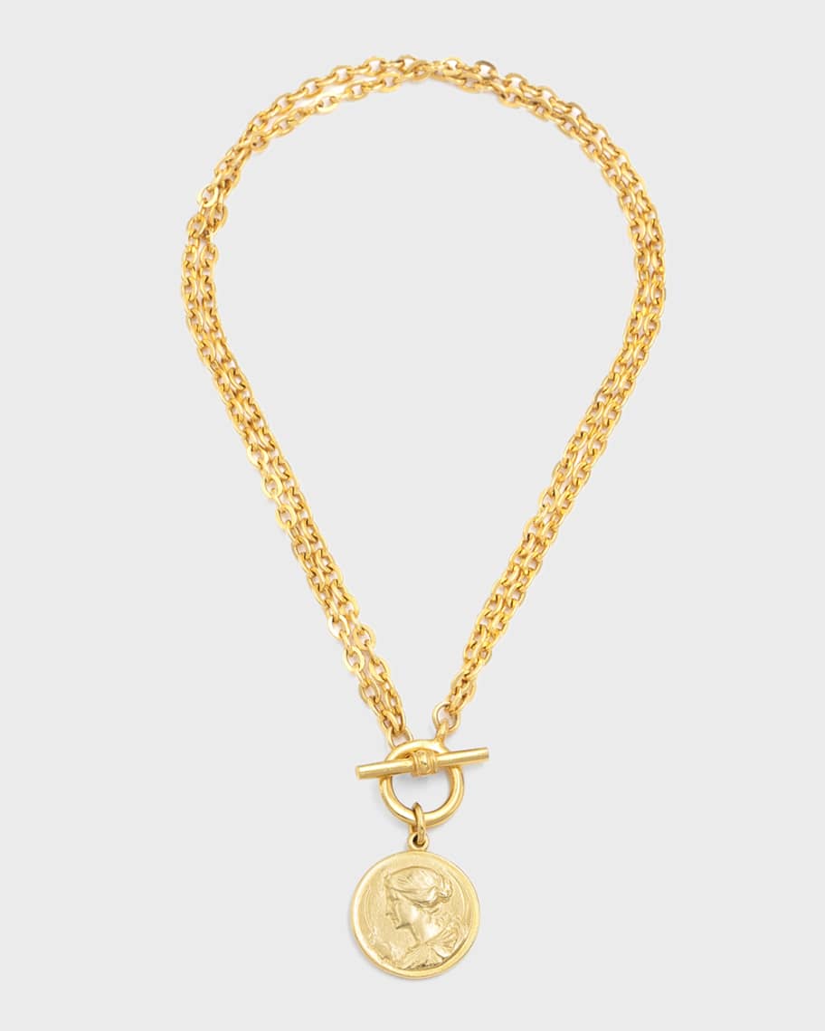 Ben-Amun Gold Two-Row Chain Necklace w/ Coin Pendant | Neiman Marcus