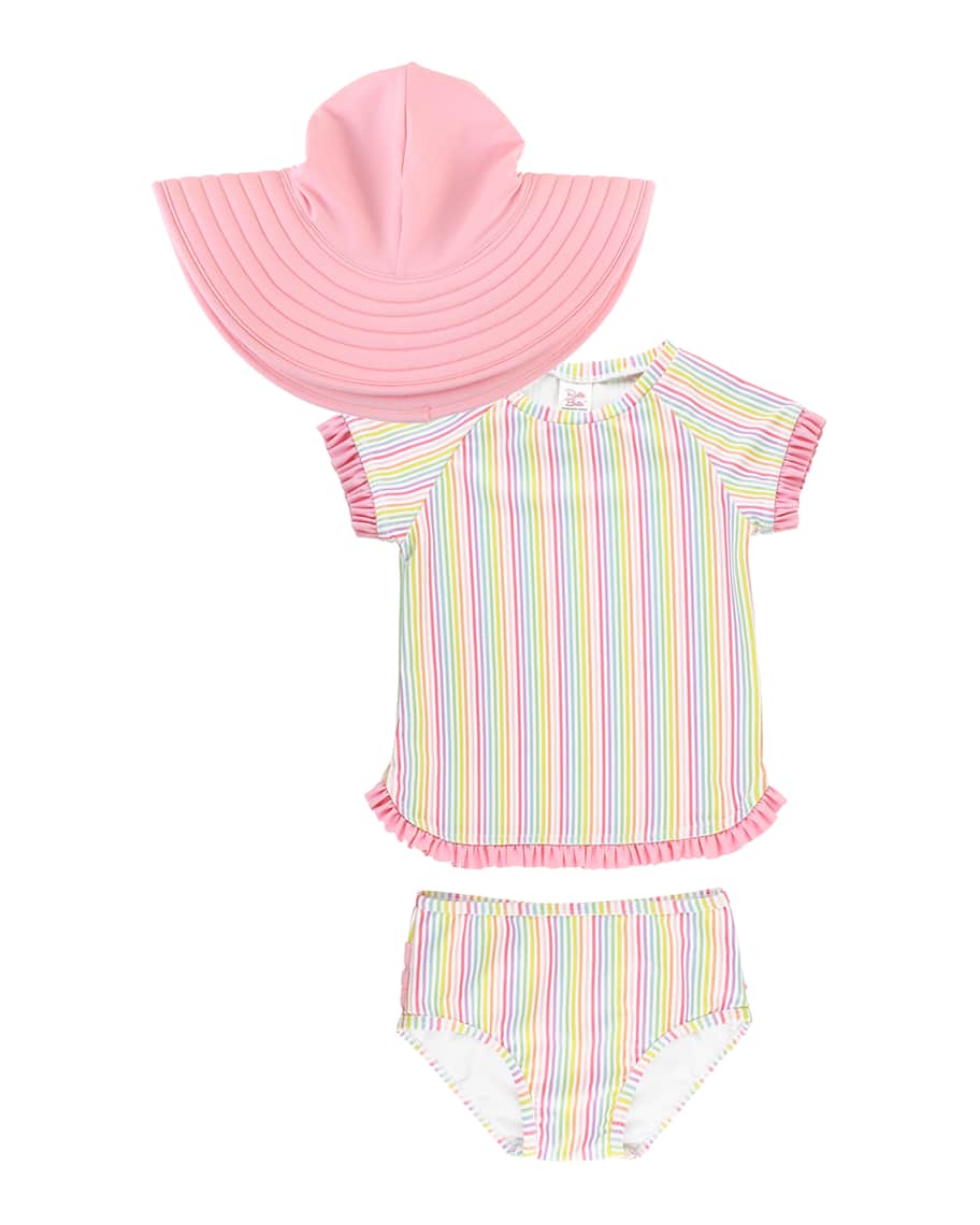 RuffleButts Girl's Ruffle 2-Piece Rash Guard Bikini w/ Sun Hat, Size 3M ...