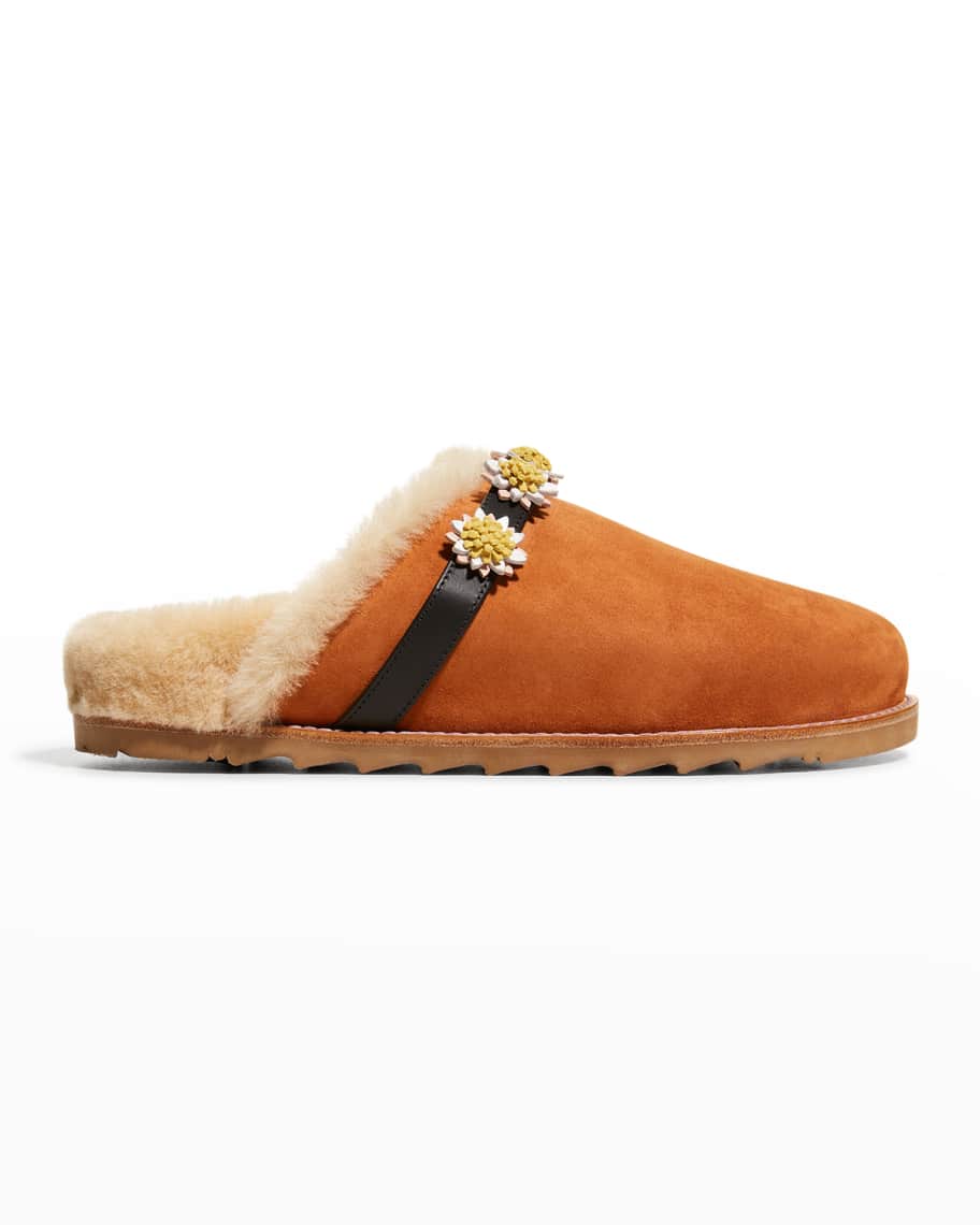 Fabrizio Viti Cloud Suede Shearling Daisy Slippers | Neiman Marcus