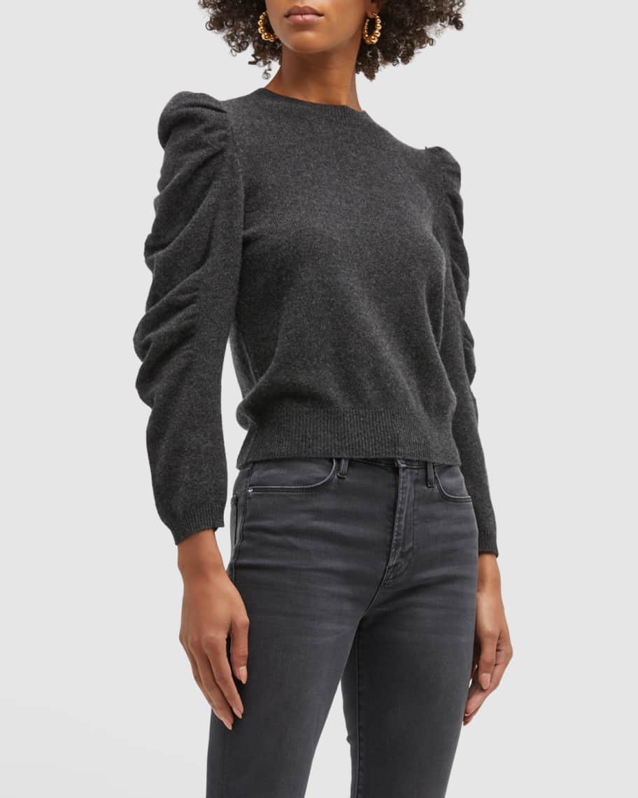 FRAME Shirred-Sleeve Cashmere Sweater | Neiman Marcus