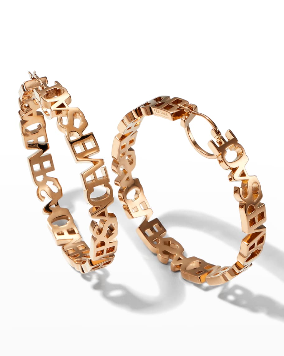 Versace Logo Text Hoop Earrings | Neiman Marcus