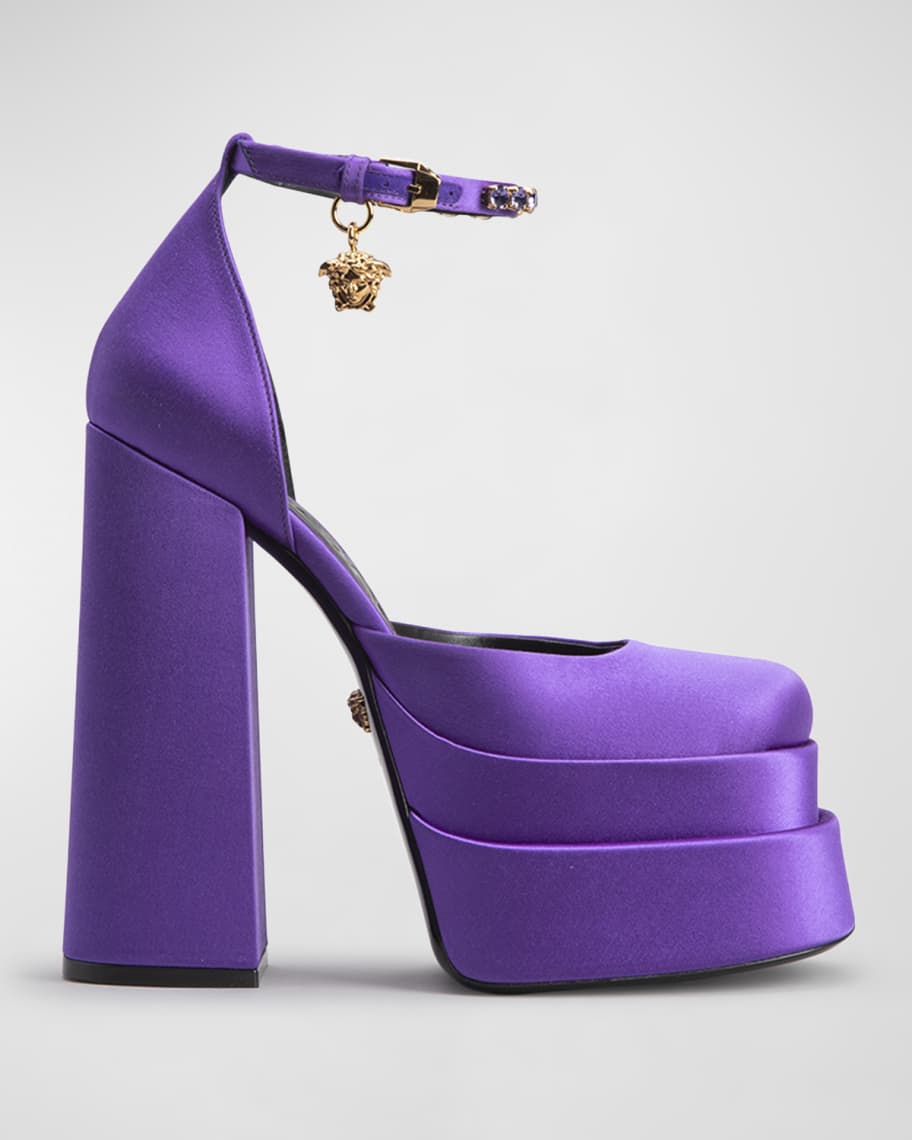 Versace 155mm La Medusa Platform Satin Mary Janes | Neiman Marcus