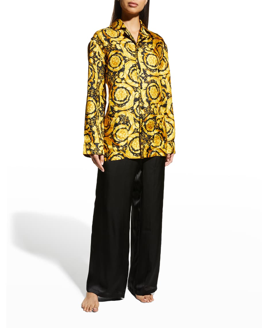 Versace Barocco-Print Silk Pajama Top | Neiman Marcus