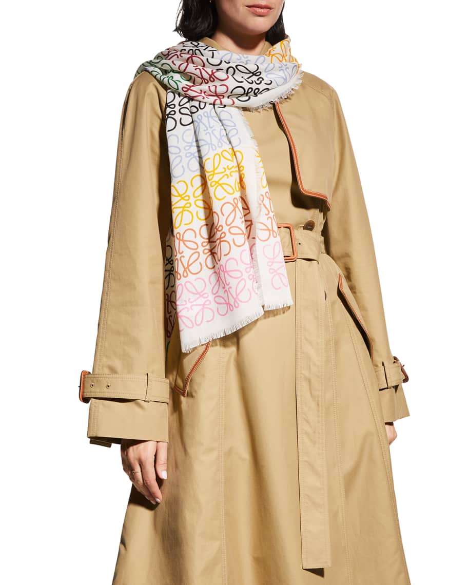 Loewe Multicolor Anagram Lines Wool-Blend Scarf | Neiman Marcus