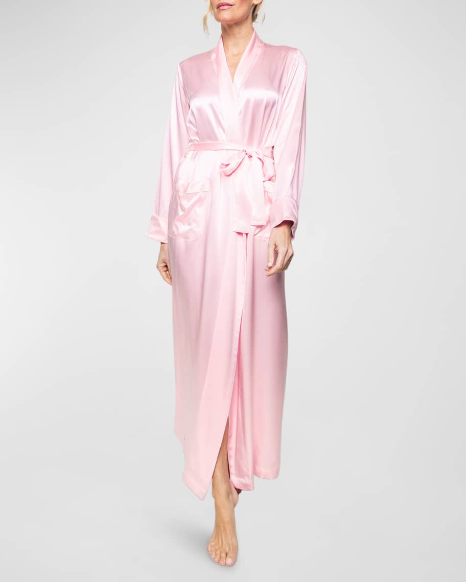 Petite Plume Long Piped Silk Robe | Neiman Marcus