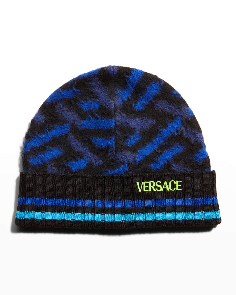 Versace Men's Greca Fuzzy Wool Beanie Hat | Neiman Marcus