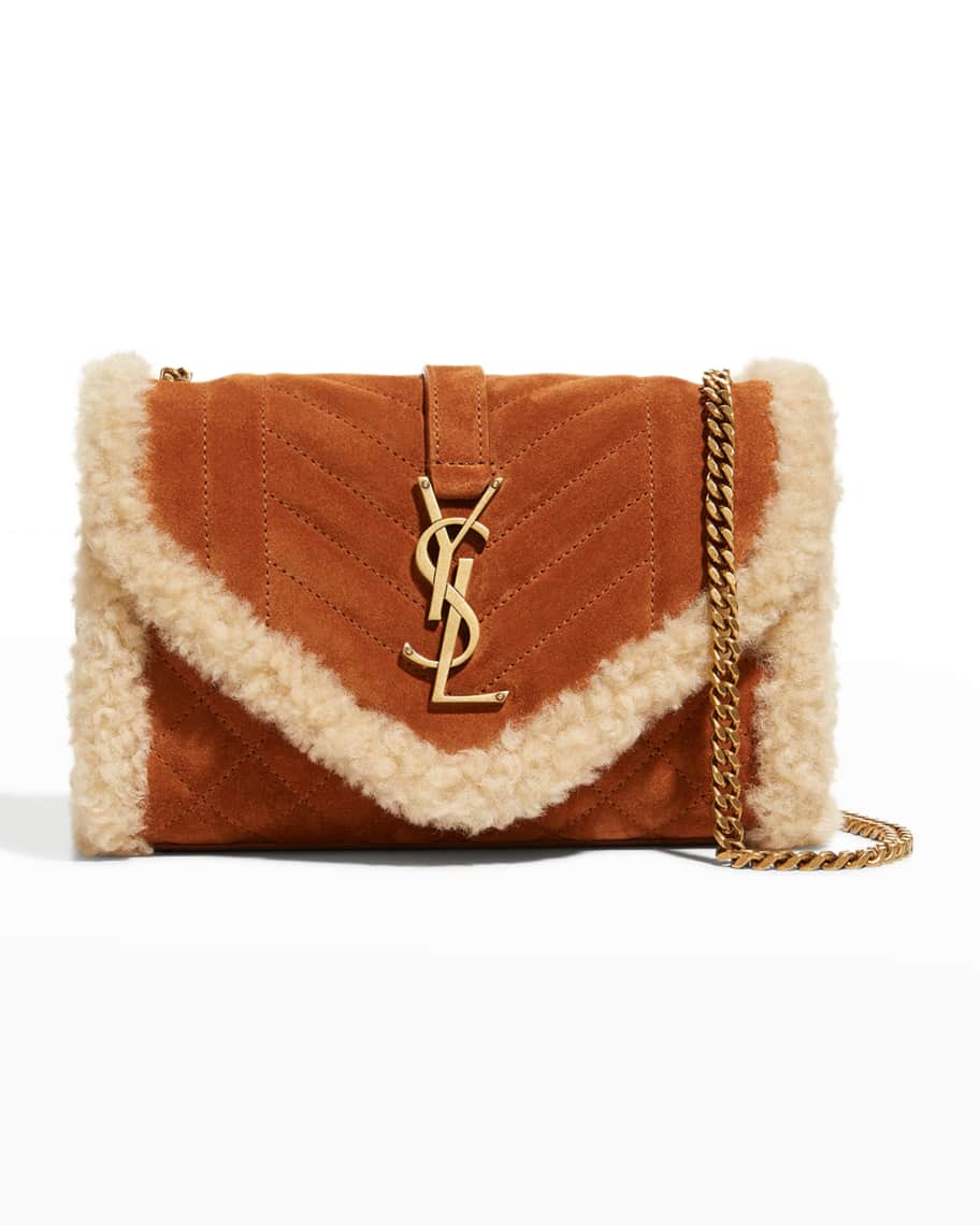 Saint Laurent YSL Quilted Suede Shearling Chain Crossbody Bag | Neiman ...
