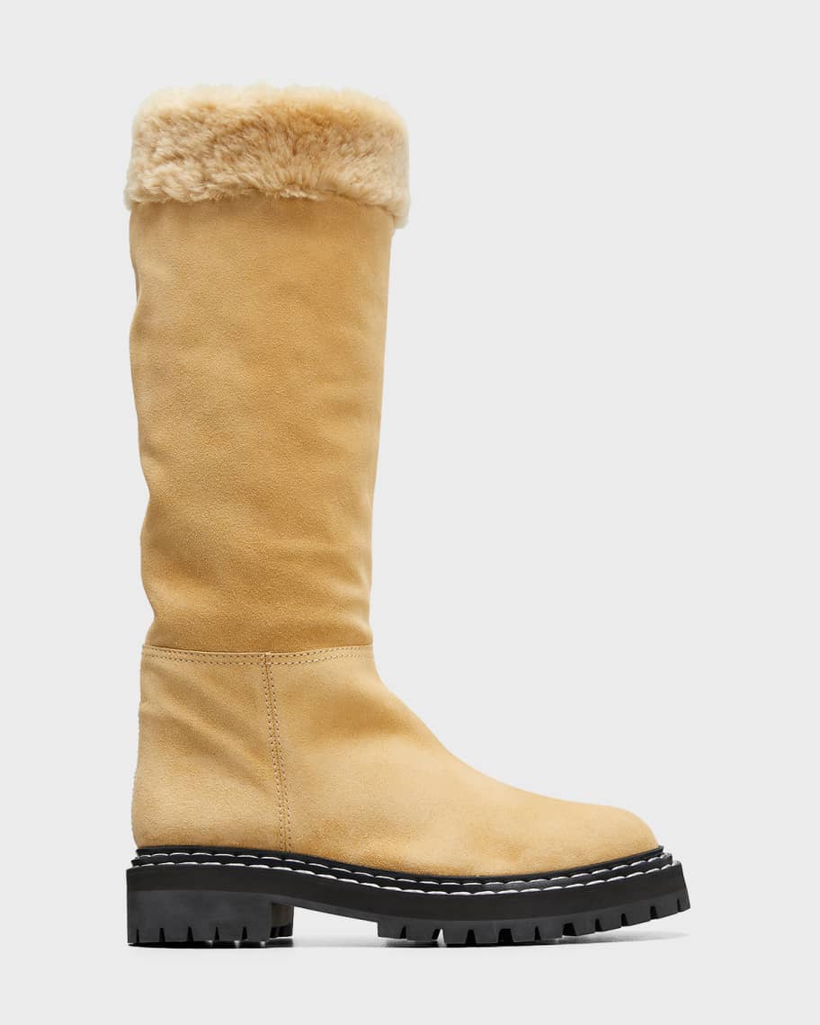 Proenza Schouler Suede Shearling Lug-Sole Knee Boots | Neiman Marcus