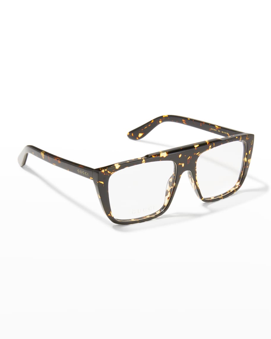 Gucci Men's Speckled-Print Rectangle Acetate Optical Glasses | Neiman Marcus
