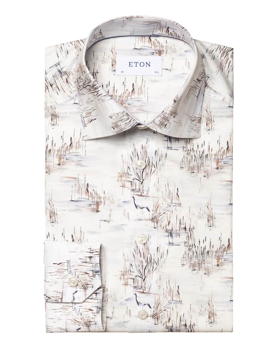 Eton Men's Slim Crane-Print Dress Shirt | Neiman Marcus