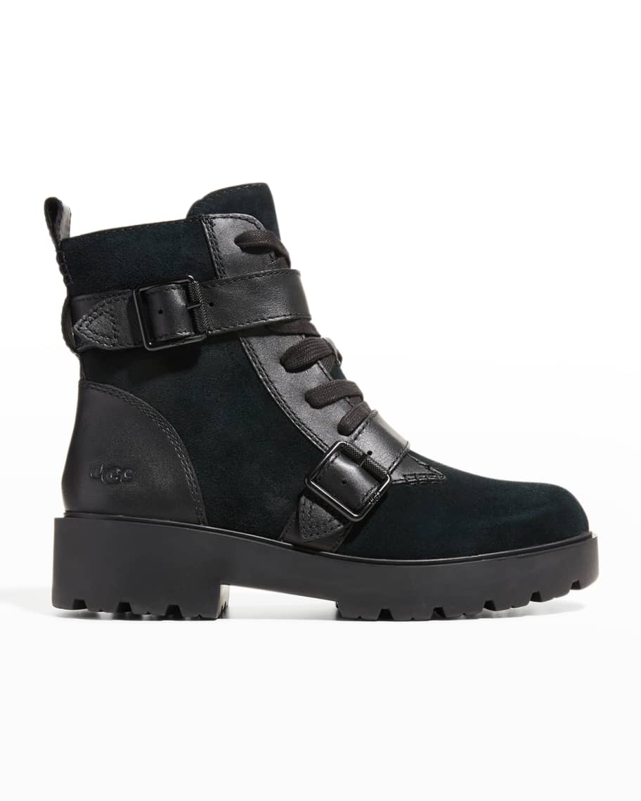 UGG Zorrah Waterproof Mix-Leather Combat Boots | Neiman Marcus