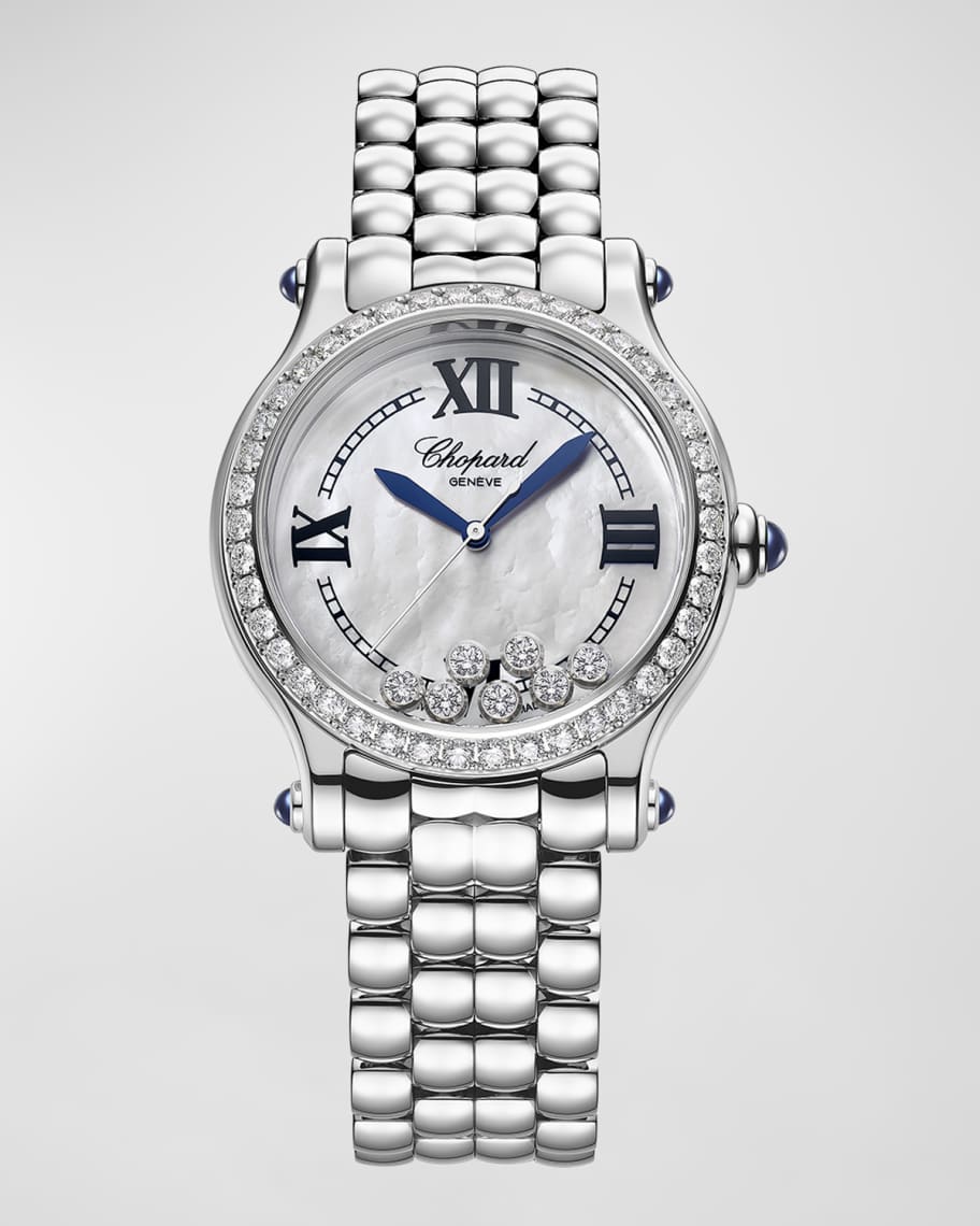 Chopard 33mm Happy Sport Diamond Bezel Watch with Bracelet Strap ...