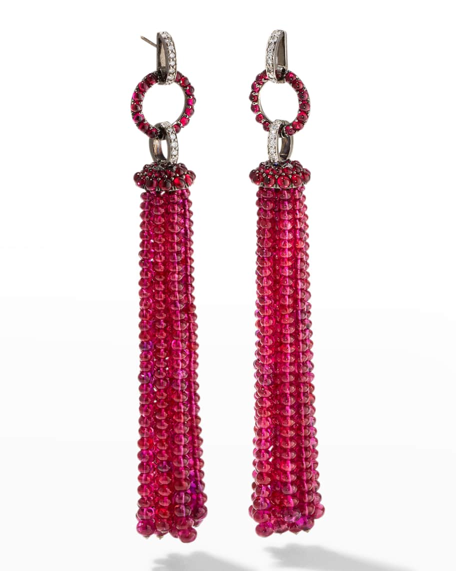 Bayco White Gold Natural Ruby Bead and Diamond Earrings | Neiman Marcus
