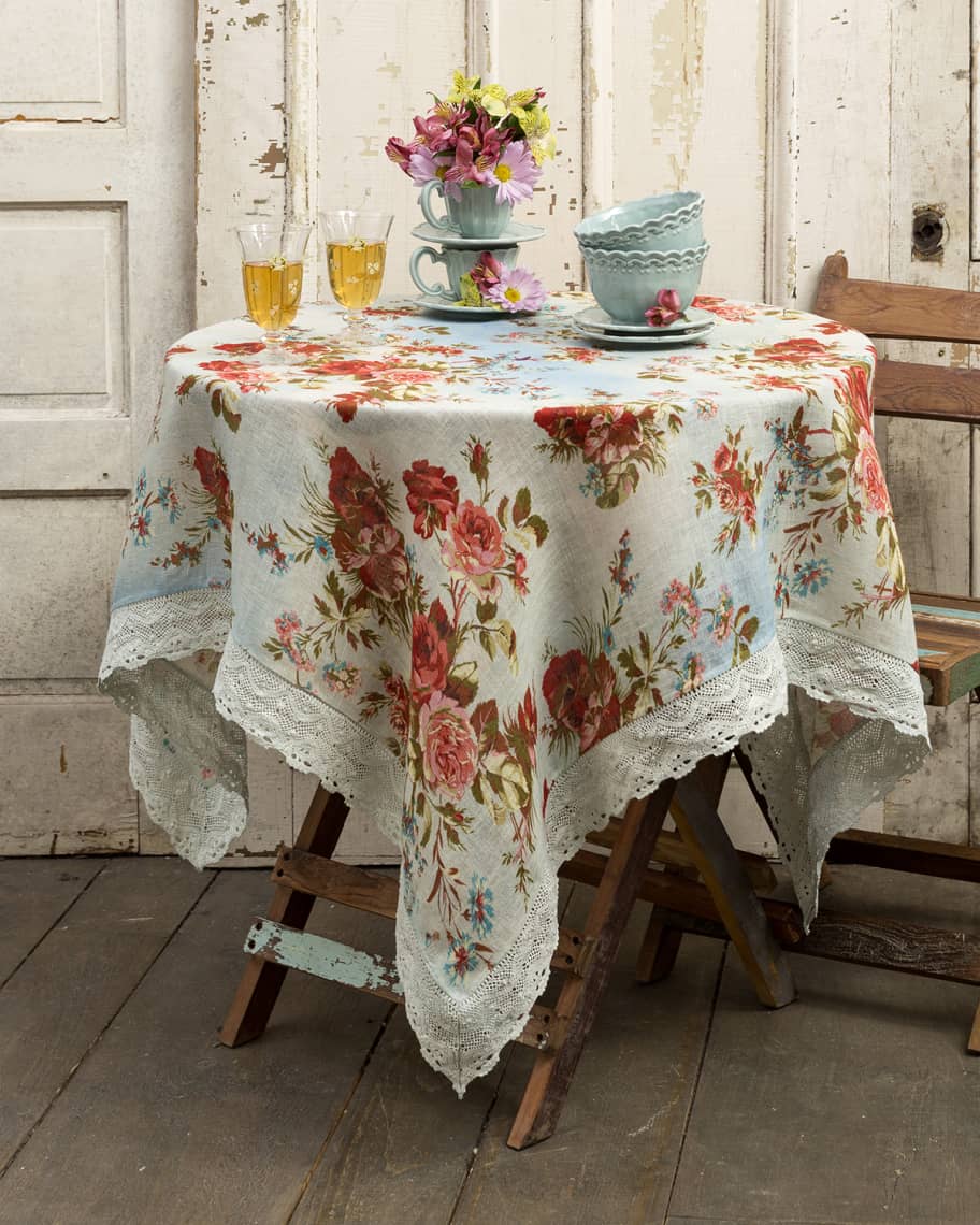 April Cornell Heirloom Rose Linen Breakfast Cloth | Neiman Marcus