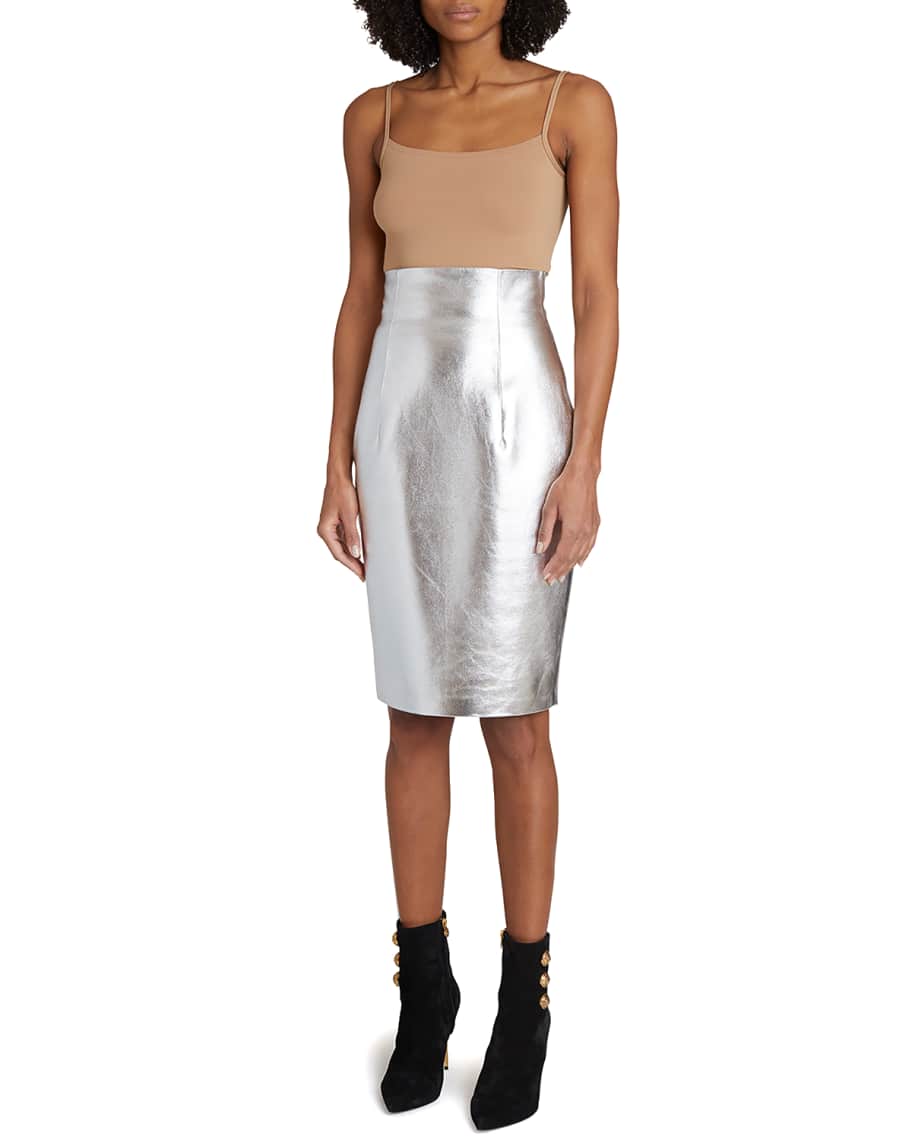 Balmain Metallic Leather Pencil Skirt | Neiman Marcus